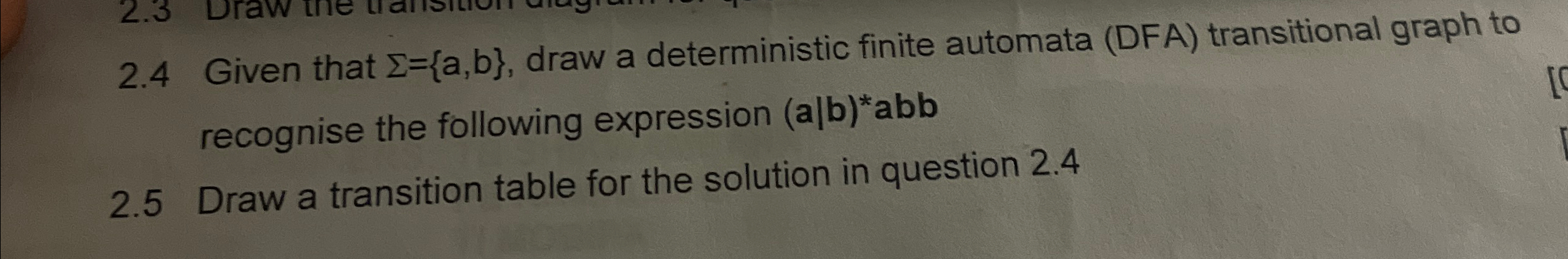 Solved 2.4 ﻿Given that Σ={a,b}, ﻿draw a deterministic finite | Chegg.com