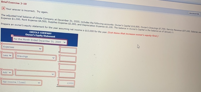 Solved Brief Exercise 3-10 x Your answer is incorrect. Try | Chegg.com