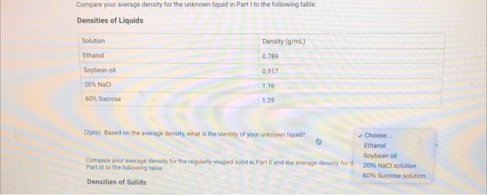 Solved Table view List view Compare your average density | Chegg.com