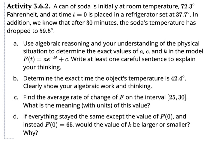 Solved Activity 3.6.2. A can of soda is initially at room | Chegg.com