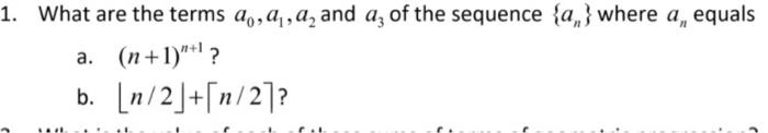 Solved What are the terms a0,a1,a2 and a3 of the sequence | Chegg.com