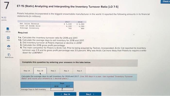 Solved Check 7 E7-15 (Static) Analyzing and Interpreting the | Chegg.com