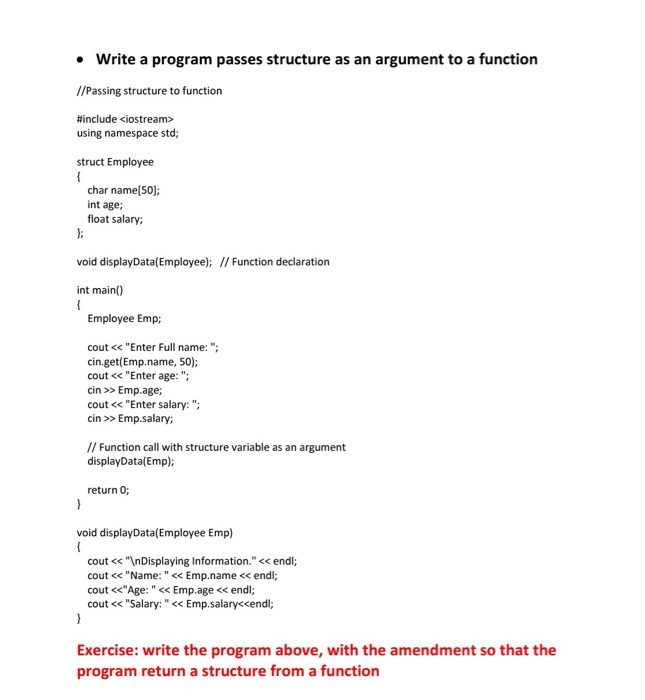 Solved • Write a program passes structure as an argument to | Chegg.com