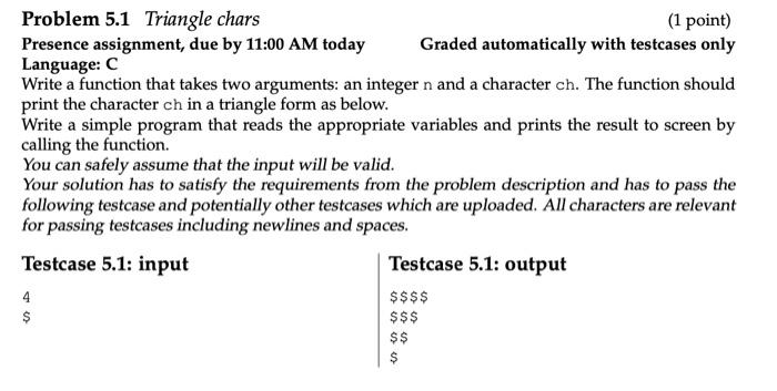 Solved Problem 5.1 Triangle chars (1 point) Presence | Chegg.com