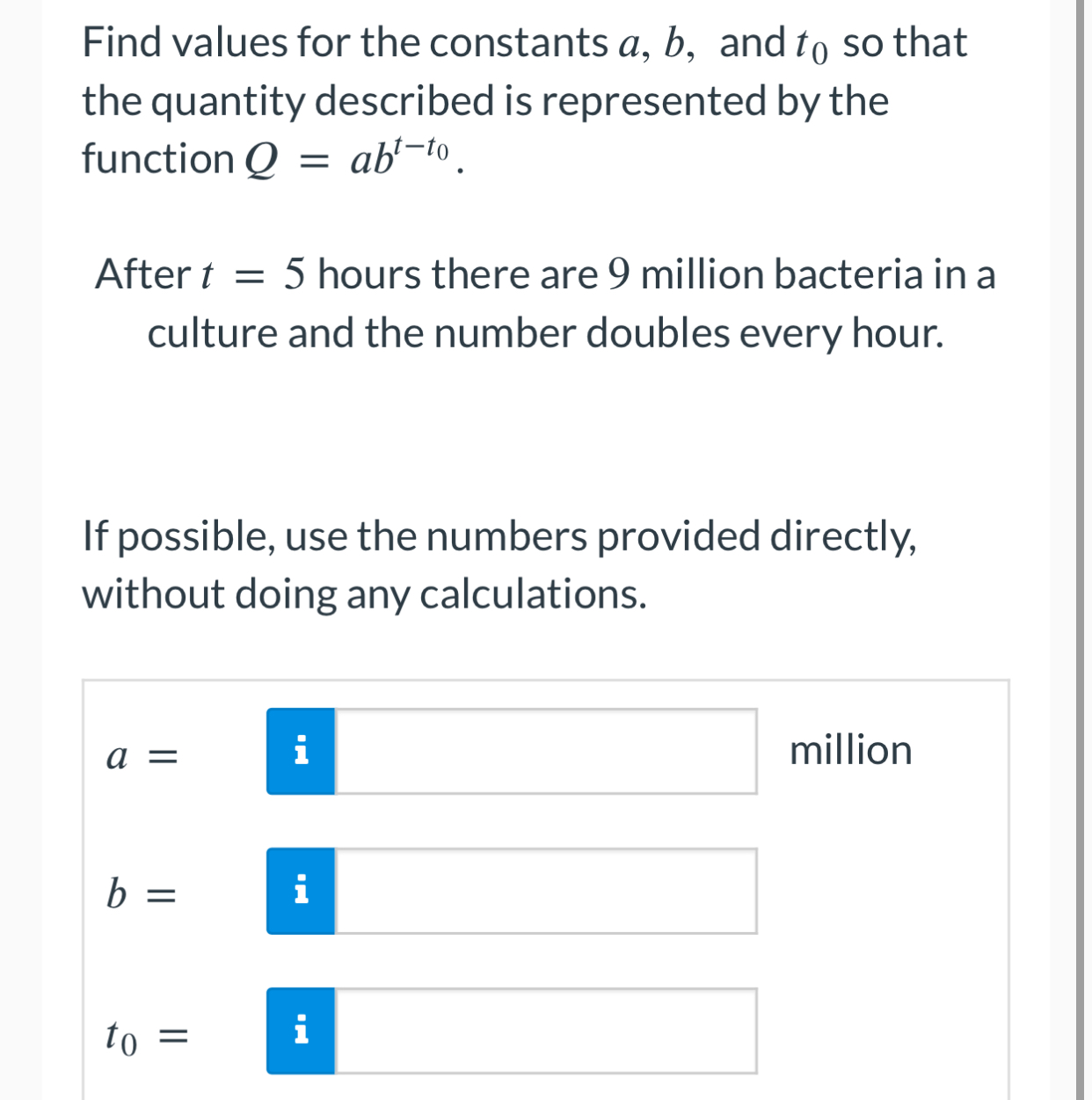 Solved Find values for the constants a,b, ﻿and t0 ﻿so that | Chegg.com