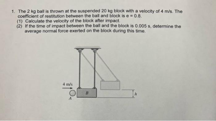Solved 1. The 2 kg ball is thrown at the suspended 20 kg | Chegg.com