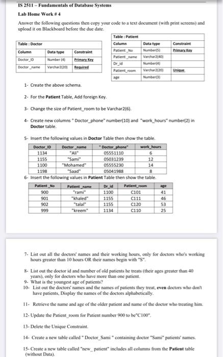 Solved IS 2511 - Fundamentals of Database Systems Lab Home | Chegg.com