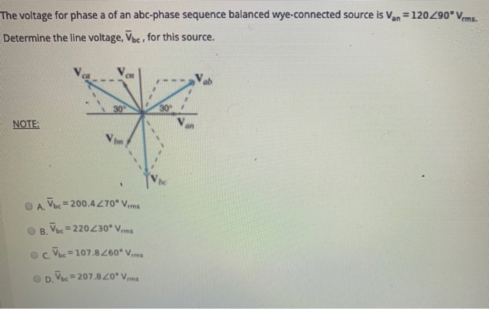 Solved The voltage for phase a of an abc-phase sequence | Chegg.com