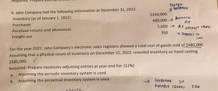 Solved 6. Jahn Company had the following information at | Chegg.com