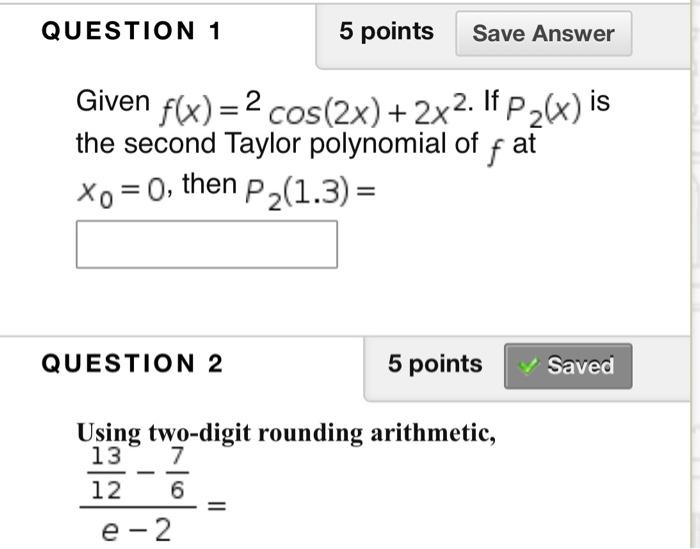 Solved Given f(x)=2cos(2x)+2x2. If P2(x) is the second | Chegg.com