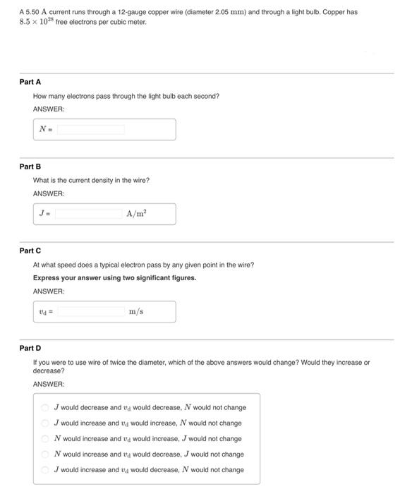 Solved A 5.50 A current runs through a 12-gauge copper wire | Chegg.com