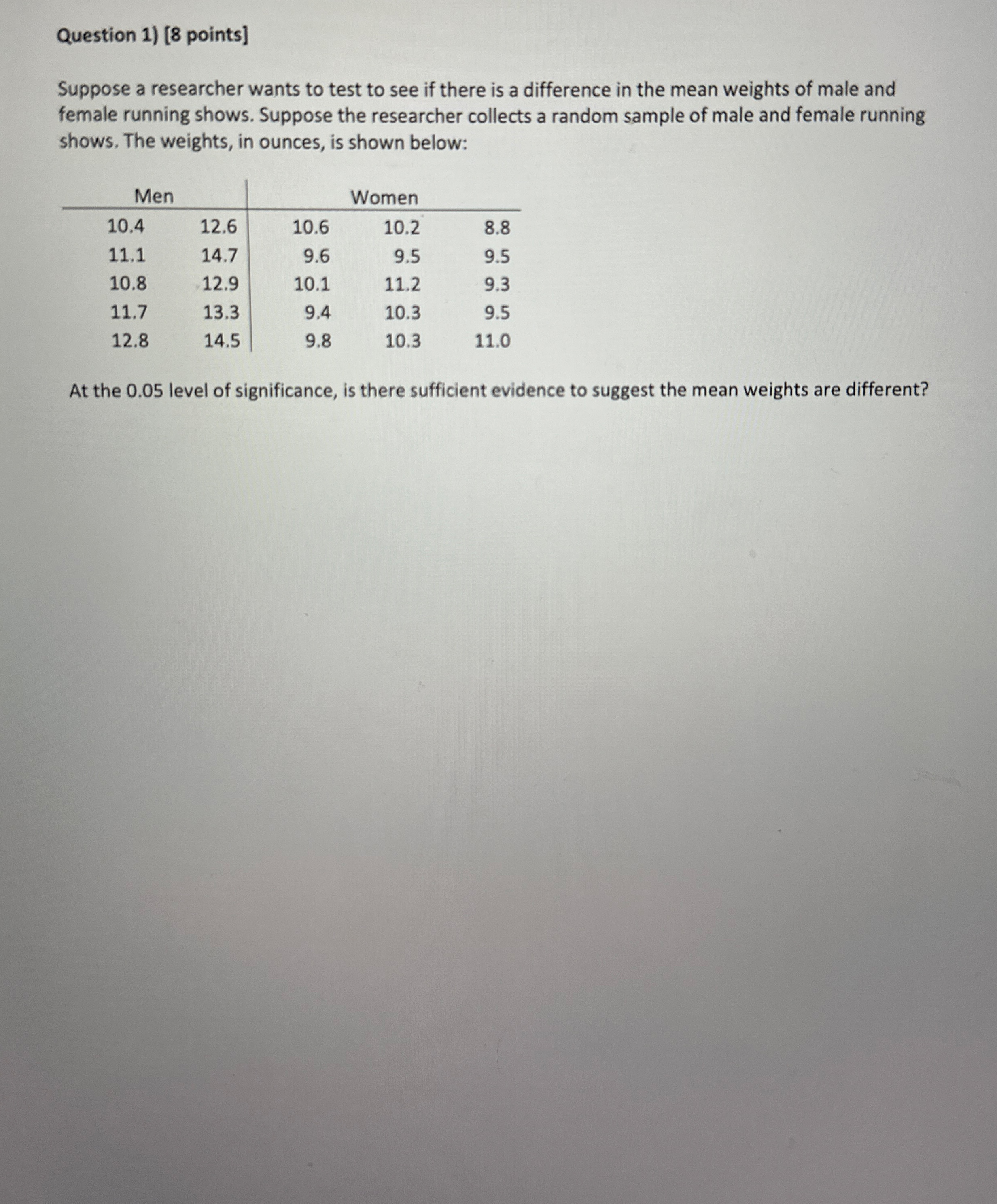 Solved Question 1) [8 ﻿points]Suppose a researcher wants to | Chegg.com