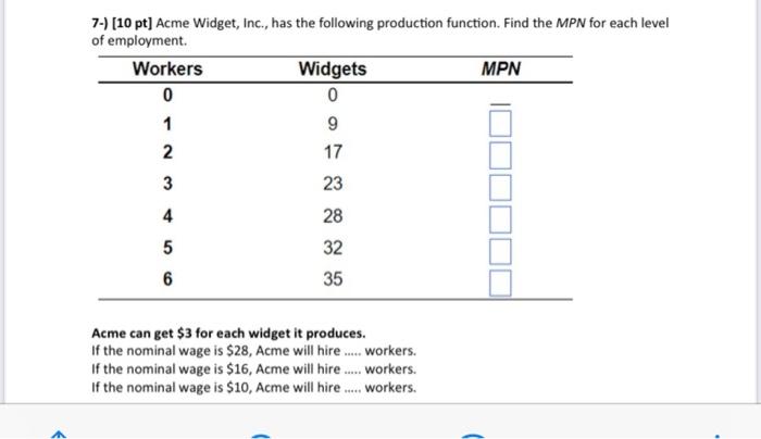 Solved 7-) [10 pt] Acme Widget, Inc., has the following | Chegg.com