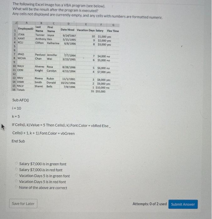 Solved The following Excel image has a VBA program (see | Chegg.com
