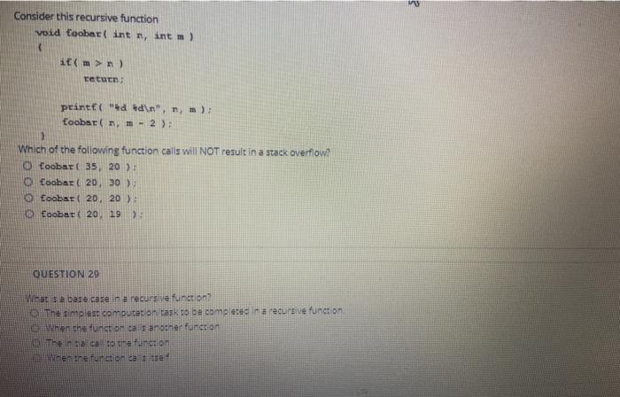 Solved Consider this recursive function void toober(int n, | Chegg.com