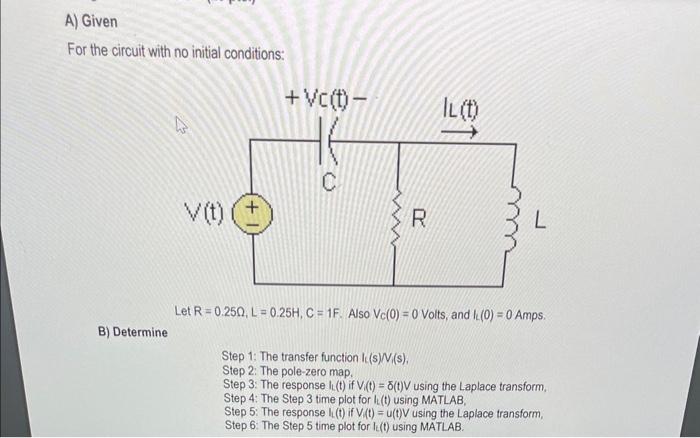Solved A) Given For the circuit with no initial conditions: | Chegg.com