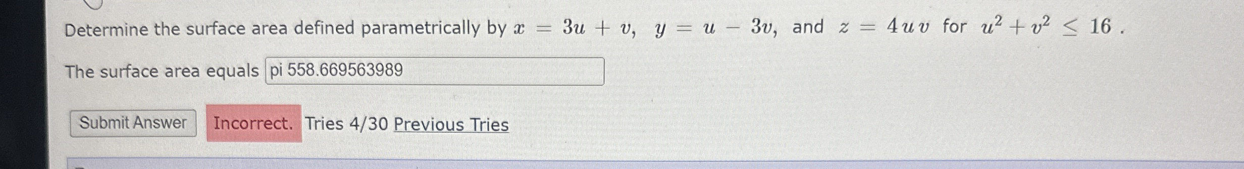 Solved Determine the surface area defined parametrically by | Chegg.com