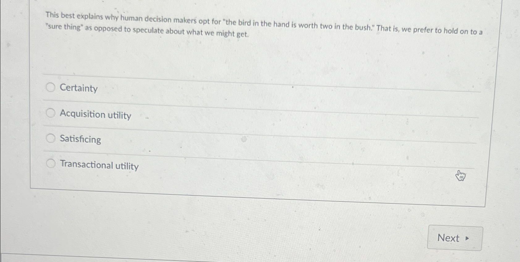 Solved This best explains why human decision makers opt for | Chegg.com