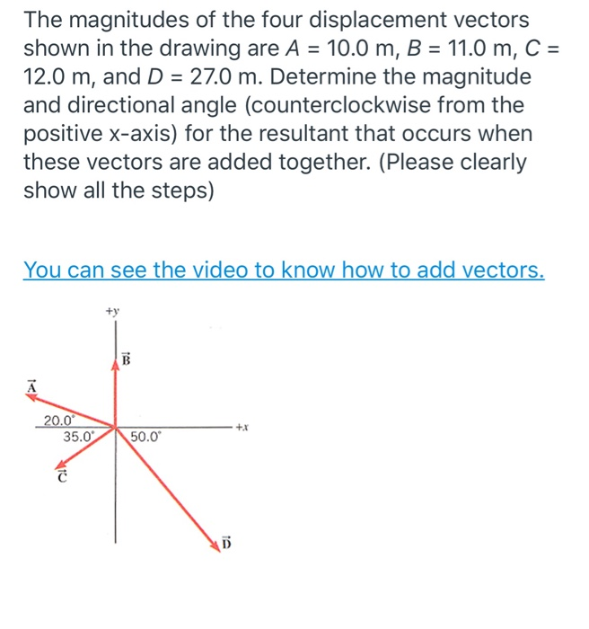 Solved The magnitudes of the four displacement vectors shown | Chegg.com