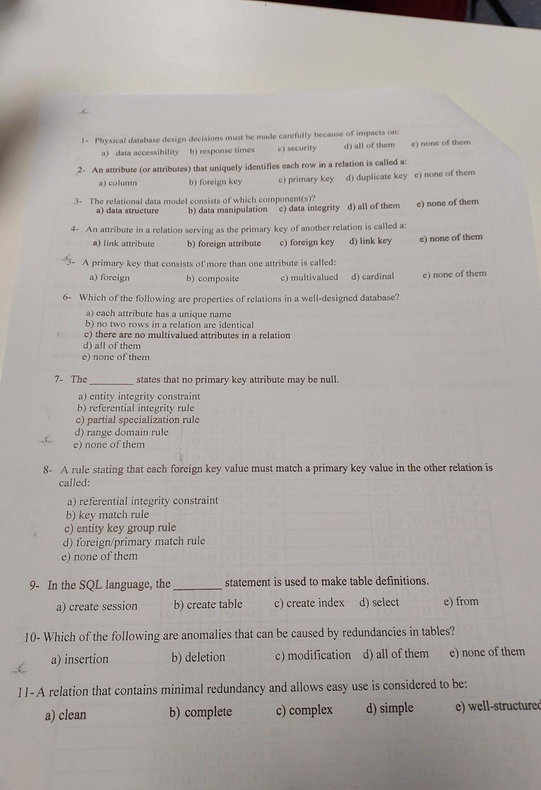 Solved Physical database design decisions must be made | Chegg.com