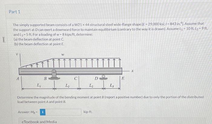 Solved The simply supported beam consists of a W2 2×44 | Chegg.com