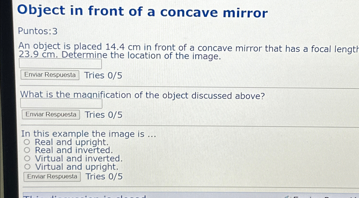 Solved Object in front of a concave mirrorPuntos: 3An object | Chegg.com