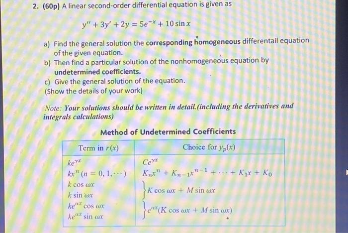 Solved 2. (60p) A linear second-order differential equation | Chegg.com