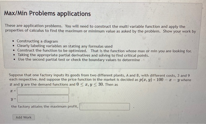 Max/Min Problems applications These are application | Chegg.com