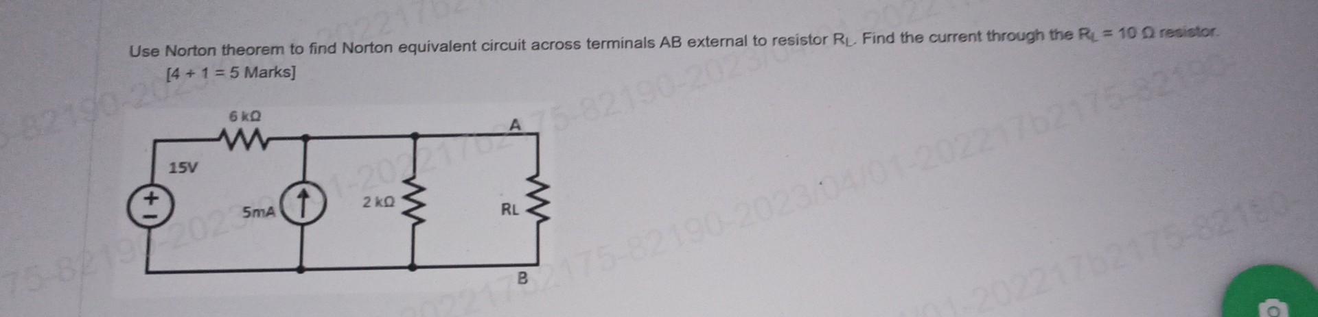 Solved Use Norton theorem to find Norton equivalent circuit | Chegg.com