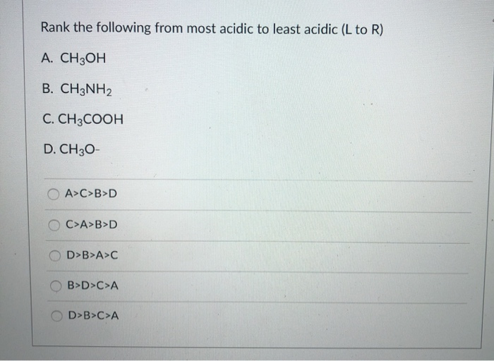 Solved Rank the following from most acidic to least acidic | Chegg.com