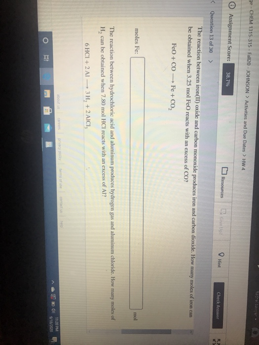 Solved ge-CHEM 1315-315 - Fall20 - JOHNSON > Activities and | Chegg.com