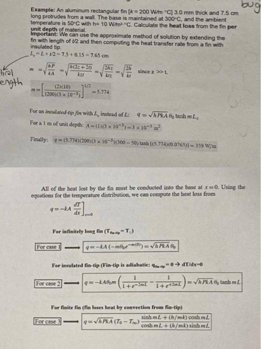 Solved Example: An aluminum rectangular fin [k=200 | Chegg.com