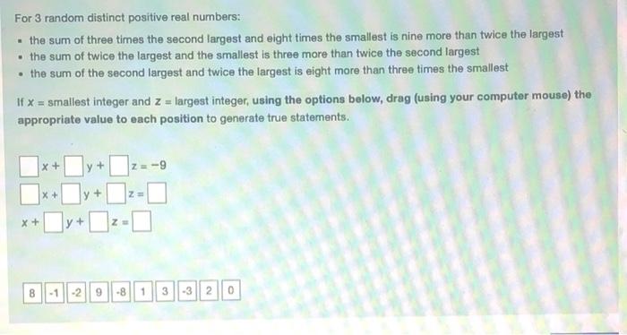 Solved For 3 random distinct positive real numbers: • the | Chegg.com