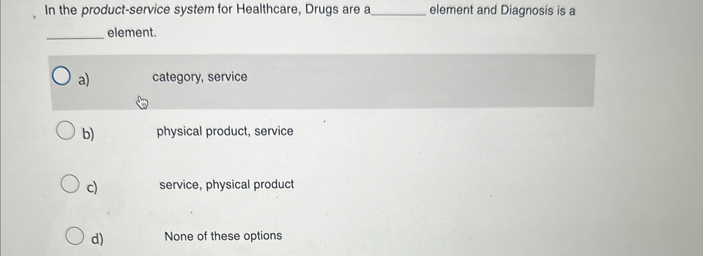 Solved In the product-service system for Healthcare, Drugs | Chegg.com
