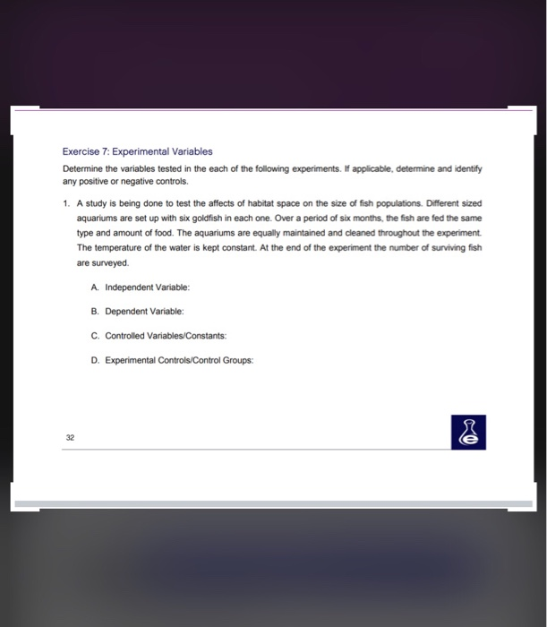 Solved Exercise 7: Experimental Variables Determine the | Chegg.com
