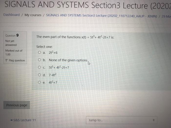 Solved SIGNALS AND SYSTEMS Section3 Lecture (20202 Dashboard | Chegg.com