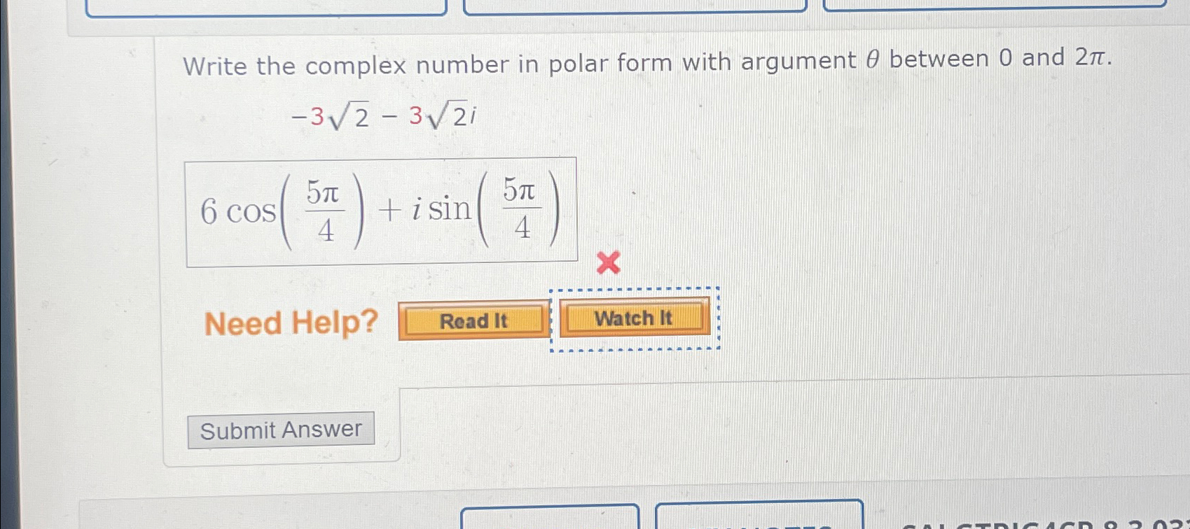 Solved Write the complex number in polar form with argument | Chegg.com