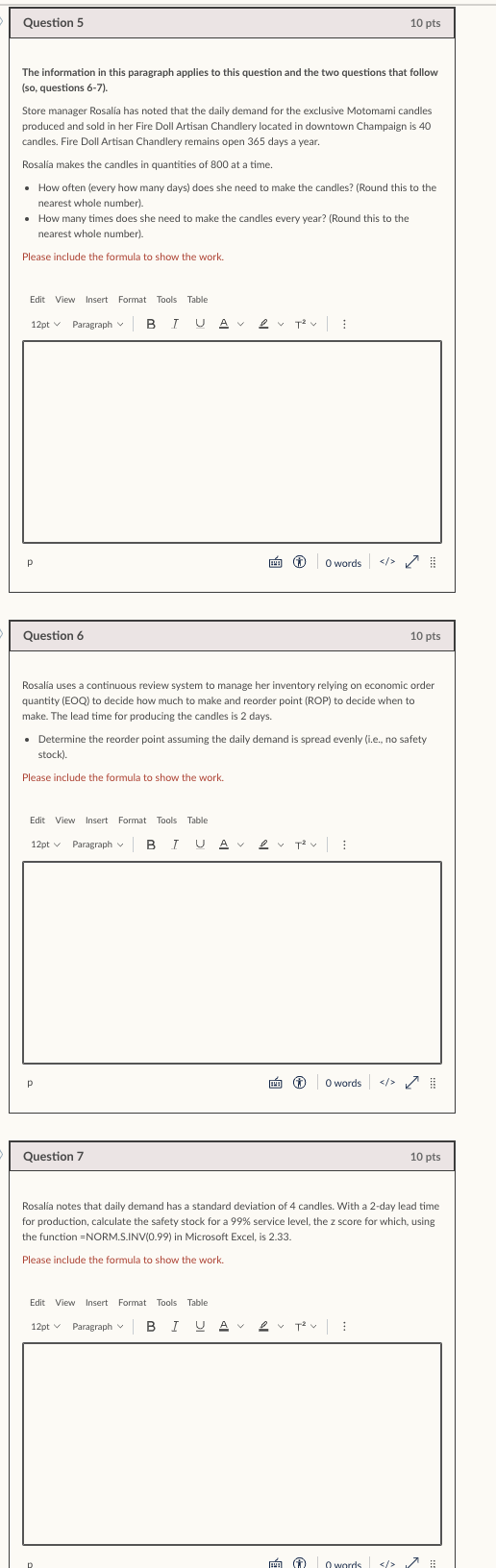 Question 710 ﻿ptsRosalia notes that daily demand has | Chegg.com