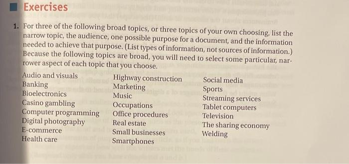 1. For three of the following broad topics, or three | Chegg.com