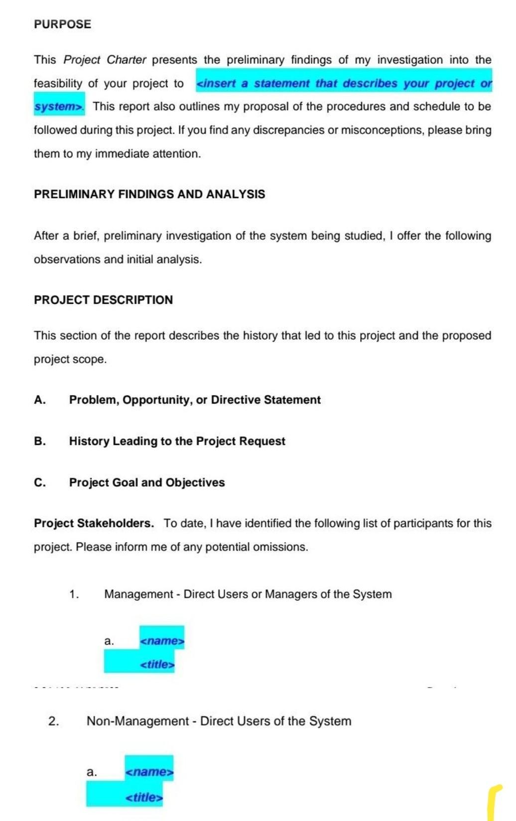 PURPOSE This Project Charter presents the preliminary | Chegg.com