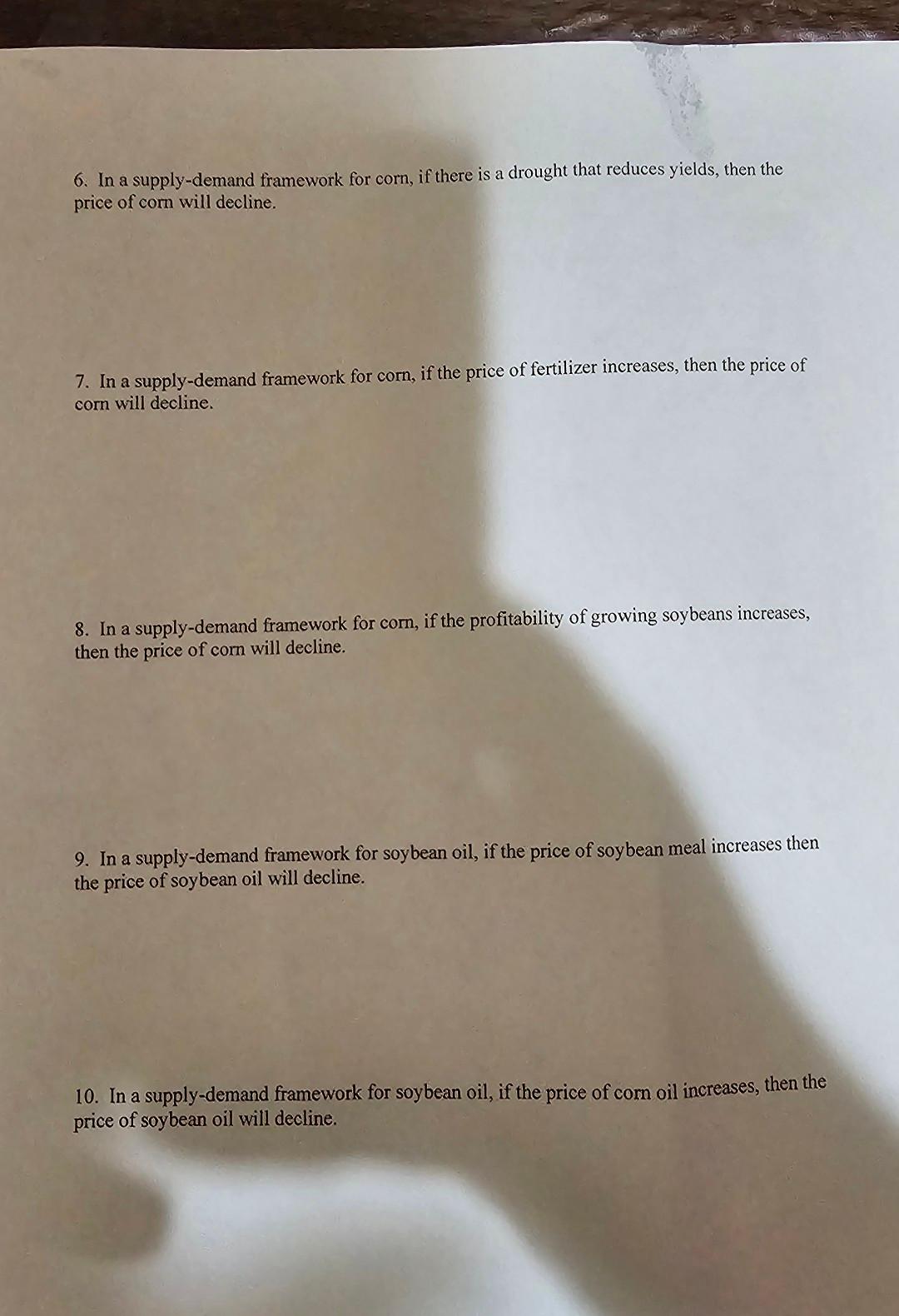 Solved 6. In a supply-demand framework for corn, if there is | Chegg.com