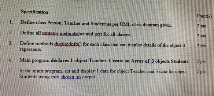Solved Person -Name: String -SSN: String +alimutator Methods | Chegg.com