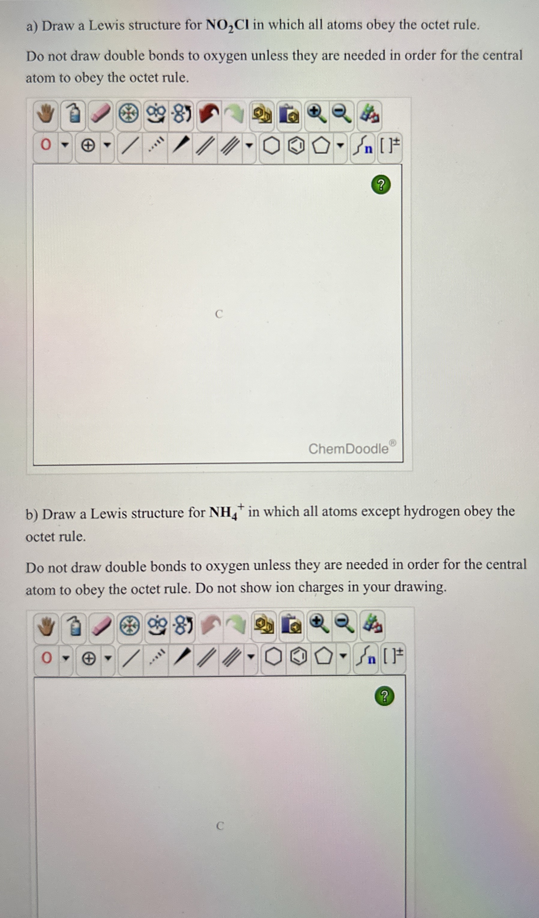 Solved a) ﻿Draw a Lewis structure for NO2Cl ﻿in which all | Chegg.com