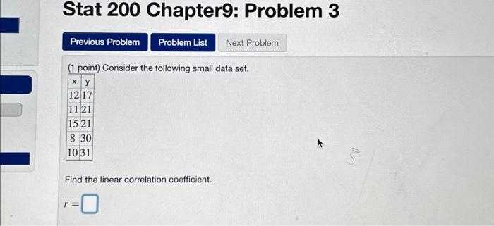 Solved (1 point) Consider the following small data set. | Chegg.com