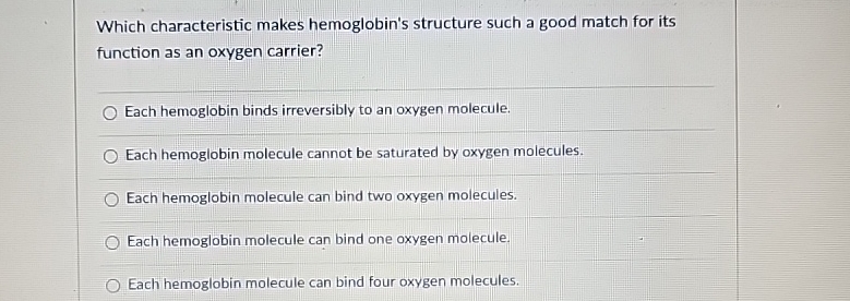 Solved Which characteristic makes hemoglobin's structure | Chegg.com