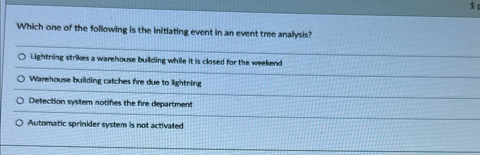 Solved Which one of the following is the initiating event in | Chegg.com