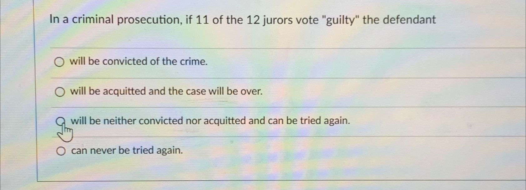 Solved In a criminal prosecution, if 11 ﻿of the 12 ﻿jurors | Chegg.com