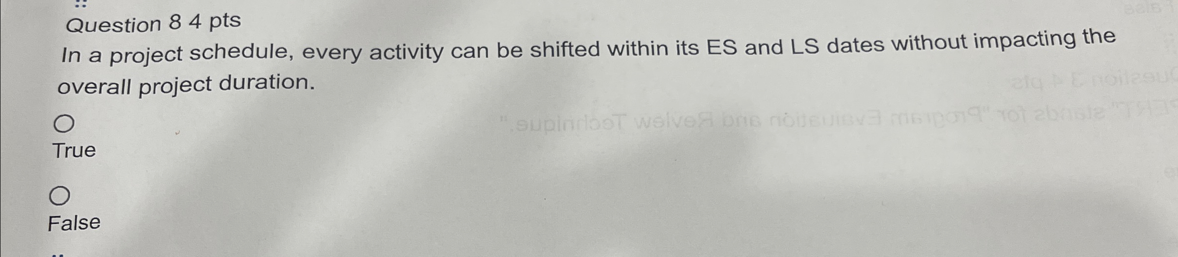 Solved Question 84 ﻿ptsIn a project schedule, every activity | Chegg.com