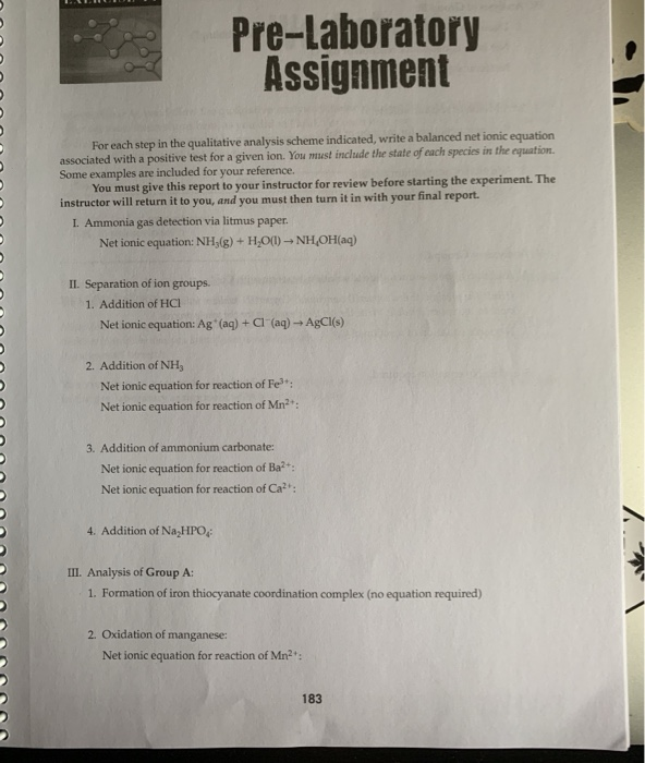 Pre-Laboratory Assignment For each step in the | Chegg.com