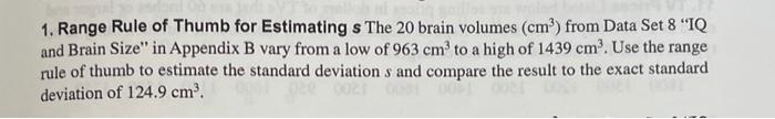 Solved 1. Range Rule of Thumb for Estimating s The 20 brain | Chegg.com